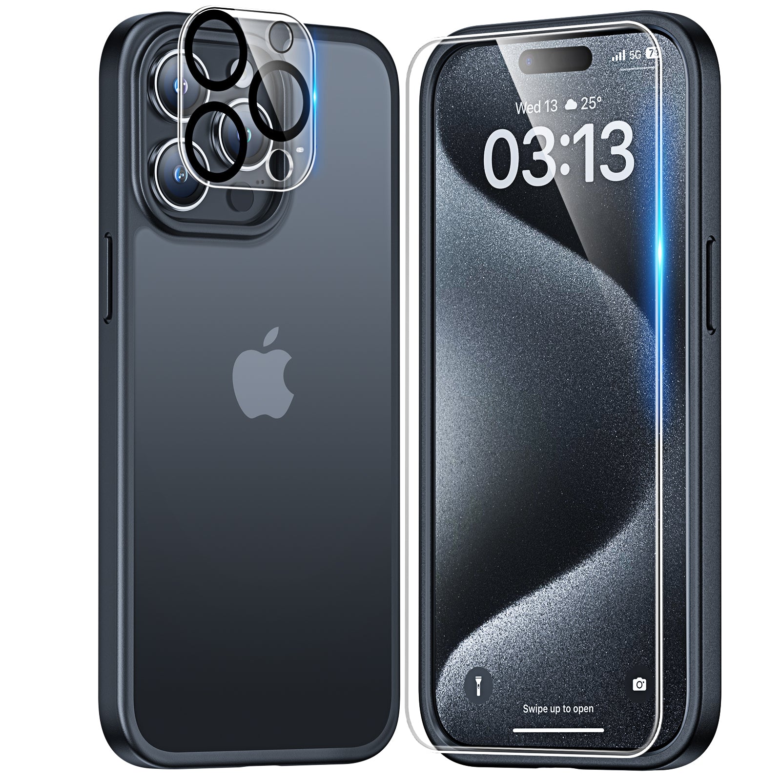 TAURI 5 in 1 Defender Designed for iPhone 15 Pro Max Case, with 2X Tem